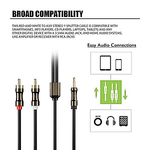 BERLAT RCA to 3.5mm Cable, RCA Audio Cable Nylon Woven 24K Gold Plated Male to Male Jack Adapter for Connects a Smartphone, Tablet, HDTV,or MP3 Player to a Speaker - 6.6ft/2M
