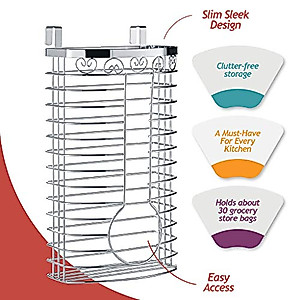 Sagler Grocery Bag Holder - Chrome Plastic Bag Holder - Easy-Access Openings Multi Position use Either Over The Cabinet Kitchen Storage Holder or Wall Mount