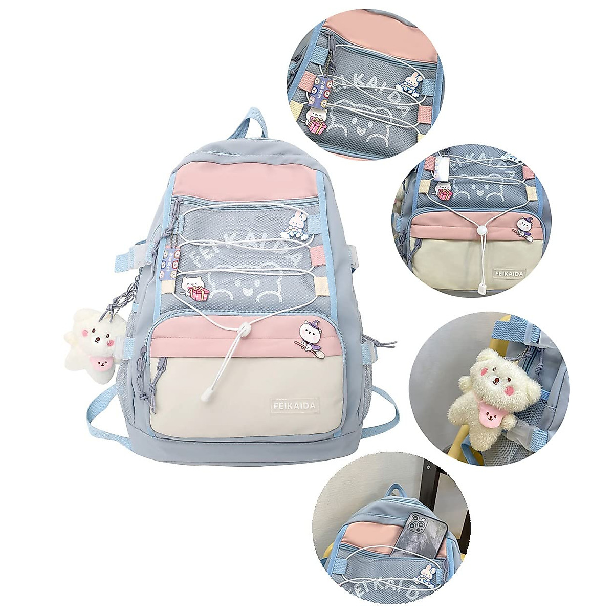 ZFOFLIK Japanese School Bag With Cute Kawaii backpacks Aesthetic Backpack and Preppy Backpack for Girls(blue)