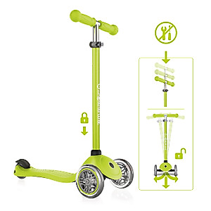 Globber Toddler Scooter | 3 Wheel Kick Scooter for Kids and Toddlers Ages 3-7 with Light Up Wheels | Grow with Me Outdoor Kick Scooter for Girls and Boys with Adjustable Handle Bars (V2, Lime Green)