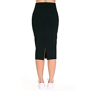 THE GYM PEOPLE Women's High Waist Tummy Control Pencil Skirts Stretchy Bodycon Midi Skirt Below Knee with Back Slit Black