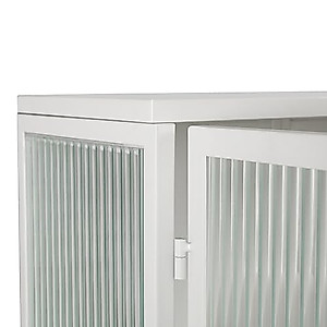 HomSof 23.62" Glass Doors Modern Two-Door Wall Cabinet with Featuring Two-Tier Enclosed Storage,an Open Shelf,and Towel Rack,for Entryway Living Room Bathroom Dining Room