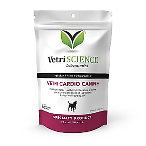 VETRISCIENCE Vetri Cardio Canine Complete Cardiovascular Support for Dogs with CoQ10, Taurine and Arginine, 60 Chews
