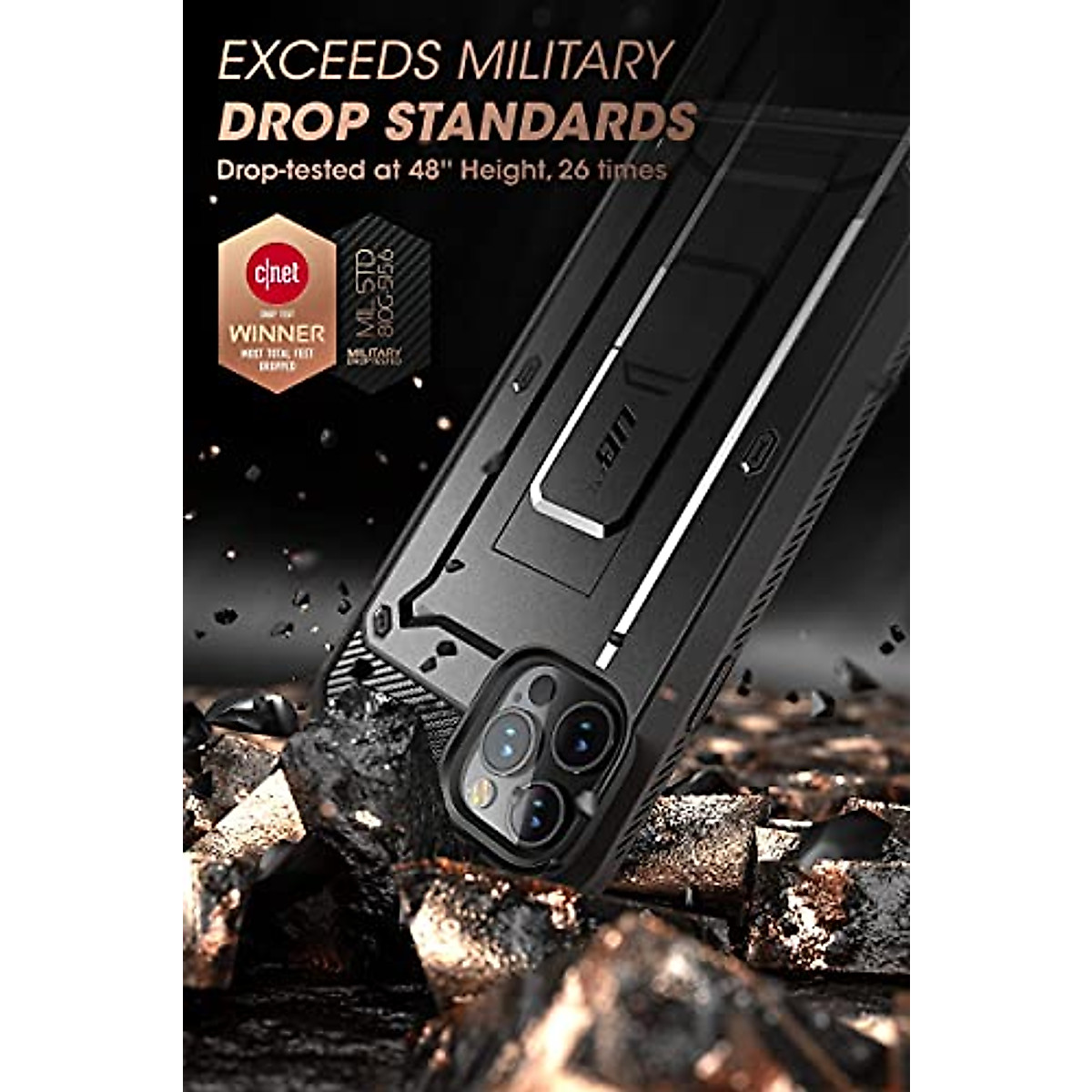 SUPCASE Unicorn Beetle Pro Series Case for iPhone 13 Pro Max (2021 Release) 6.7 Inch, Built-in Screen Protector Full-Body Rugged Holster Case (Black)