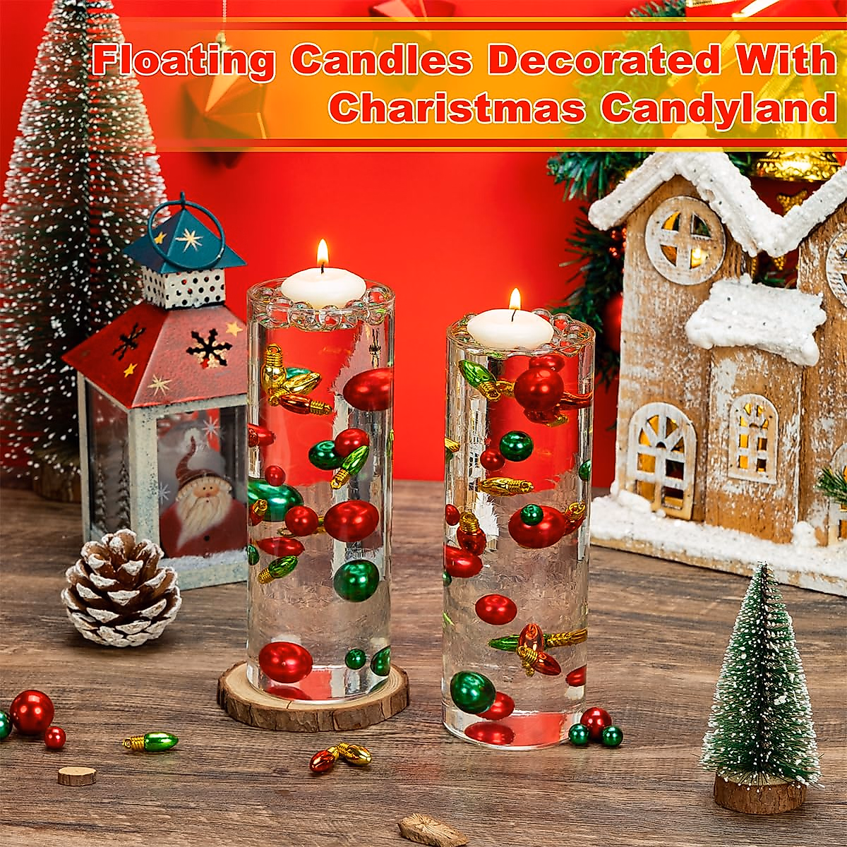 MadeTop 4114 Pcs Christmas Vase Filler Pearls for Vase Fillers Floating Candles Centerpiece with 8 Floating Candles Water Gels Beads for Christmas Home Table Party Decor(Bulb)