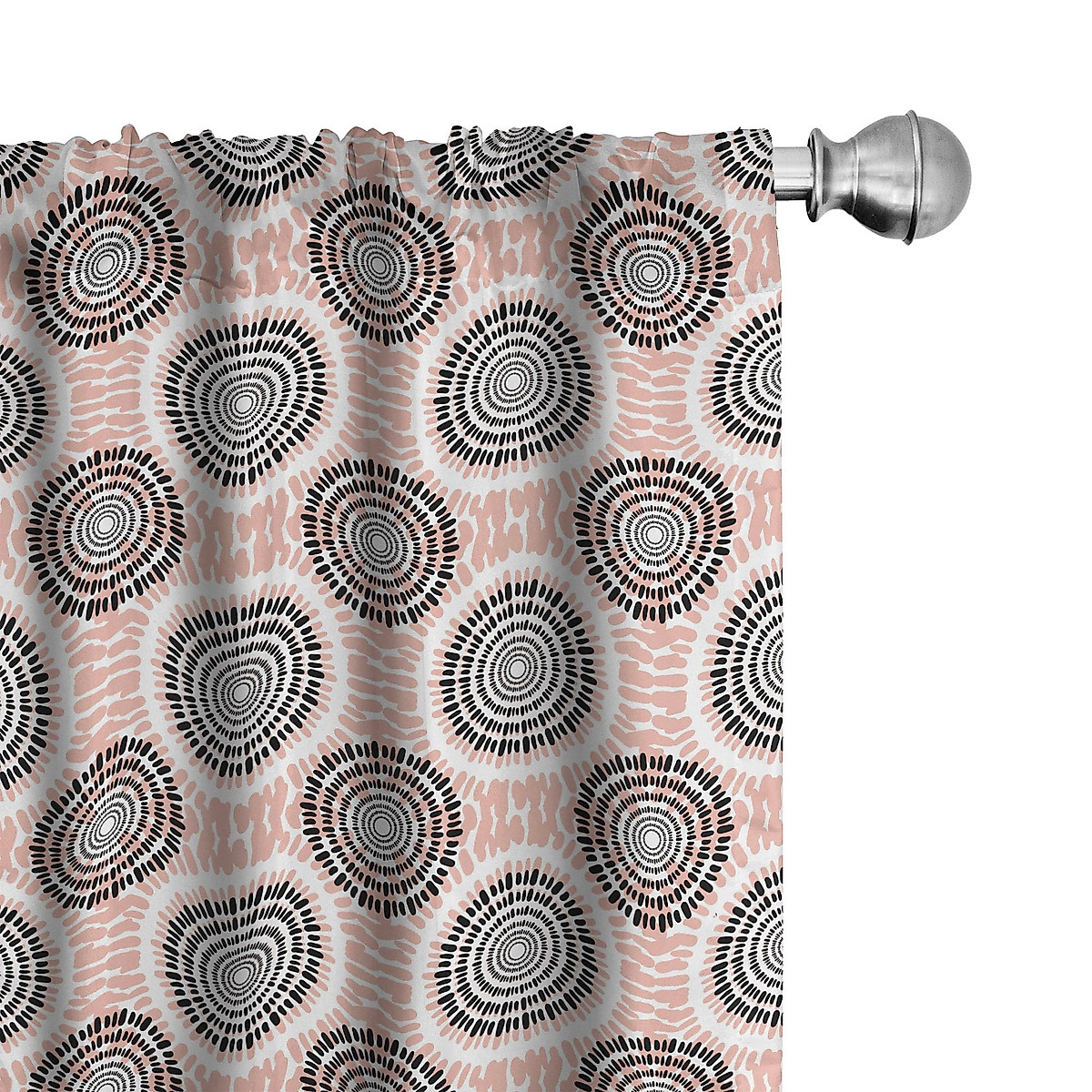 Ambesonne Peach Curtains, Symmetrical Circular Shapes Pattern Abstract Background Soft Color Image Print, Window Treatments 2 Panel Set for Living Room Bedroom, Pair of - 28" x 63", White Black