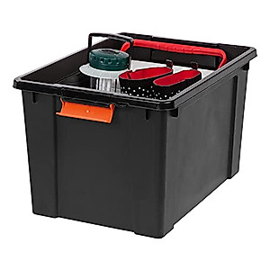 IRIS USA 19 Gallon Heavy-Duty Plastic Storage Bins, 2 Pack, Store-It-All Container Totes with Durable Lid and Secure Latching Buckles, Garage and Metal Rack Organizing, Black/Orange