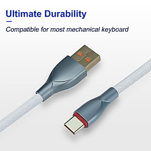 UCINNOVATE Coiled Keyboard Cable, Pro Custom Coiled USB C Cable for Gaming Keyboard, Double-Sleeved Mechanical Keyboard Cable with Detachable Metal Aviator, 1.8M USB-C to USB-A (White)