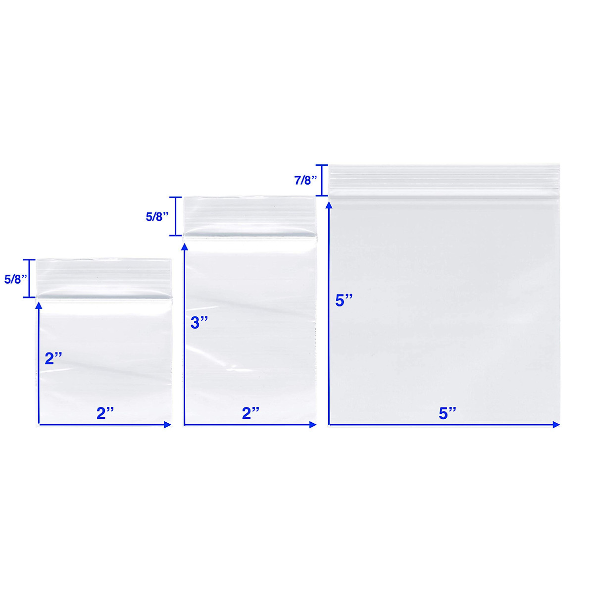 500 Pack 2 Mil Clear Plastic Reclosable Bags, 3 Assorted Sizes, 2x2 2x3 5x5 Inch Clear Durable Plastic Resealable Zipper Baggies for Jewelry, Beads, Pill,Snack, Storage, Shipping & Packaging