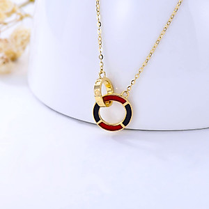 SISGEM 14k Gold Natural Carnelian Double Circle Necklace for Women, Anniversary Jewelry for Wife, Birthday Gifts for Her, 16-18 Inch