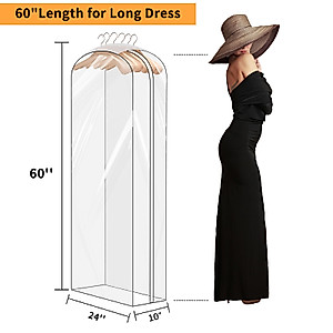Peyorom 10" Gusseted Dress Garment Bags for Hanging Clothes, 60" All Clear Long Garment Bags for Gowns, Long Dress Bag for Closet Storage, Foldable Dress Cover, 2 Pack