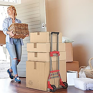 Goplus Folding Hand Truck, Lightweight Dolly Cart with Bungee Cord, Telescoping Handle, 2 Wheels, Portable Hand Cart for Office Home, Foldable Hand Truck Dolly