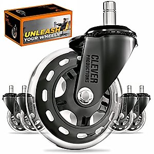 Office Chair Wheels - 98% Universal Fit Caster (3 Inch, Set of 5) Replacement Rollerblade Style Desk for Hardwood Tile Vinyl Carpet Casters