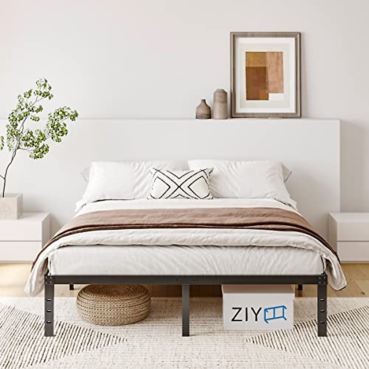 ZIYOO Full Size Bed Frame, 3" Extra Wide Wood Slats Better Support for Foam Mattress, 14" High, No Box Spring Needed, Noise Free, Easy Assembly