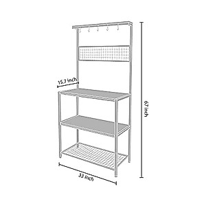 AZL1 Life Concept Industrial Kitchen Rack Cupboard with 10 Hooks, Mesh Panel, 3 Shelves, and Adjustable Feet, for Microwave Oven Cooking Utensils, 33.1 inches, Rustic Brown
