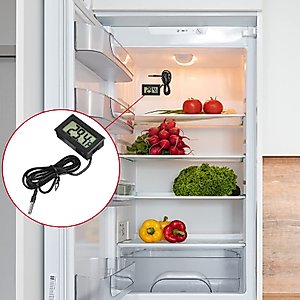 Alinan 6pcs Embedded Digital LCD Thermometer Temperature Monitor with External Probe for Fridge Freezer Refrigerator Aquarium (Fahrenheit) Black 1 Meter
