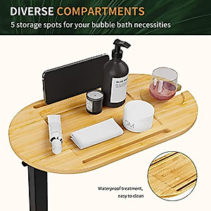 Ackitry Bamboo Bathtub Tray Table with 17-32 inch Adjustable Height, Liftable Freestanding Bath Caddy Tray for Tub Against Wall, Bathtub Side Table Shelf for Luxury Bath Home Spa Bathtub Accessories