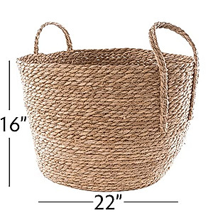 Simple Elements Woven Rattan Storage Basket – Decorative Storage basket for Blankets, Toys, Clothes, Shoes, Towels with Woven Handles – Living Room Home Décor – 16”H x 22” Dia. - Brown