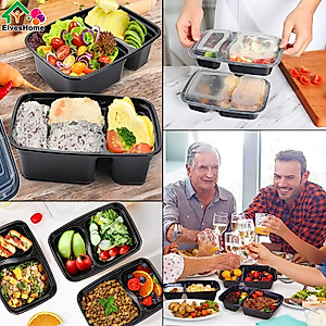 Meal Prep Container 2 Compartments, 50 Pack Meal Prep Container Microwave Safe, Food Storage Container with Lids, 34oz Disposable Bento Box To-Go Boxes Reusable Plastic Bento Lunch Box Dishwasher Safe