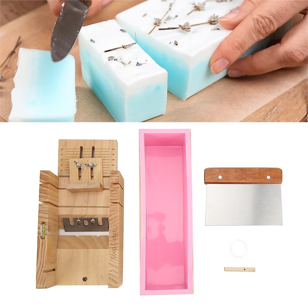 Soap Cutter Kit, Soap Cutter Include Wooden Box Silicone Mold Stainless Steel Cutter Soap Cutter for DIY Soap Making