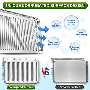 Baking Sheet with Wire Rack Set (2 Baking Pans + 2 Cooling Racks), CEKEE Stainless Steel Cookie Sheets for Baking Sheet Pan Tray, Jelly Roll Pan, Warp Resistant & Heavy Duty, Size 16 x 12 x 1 Inches