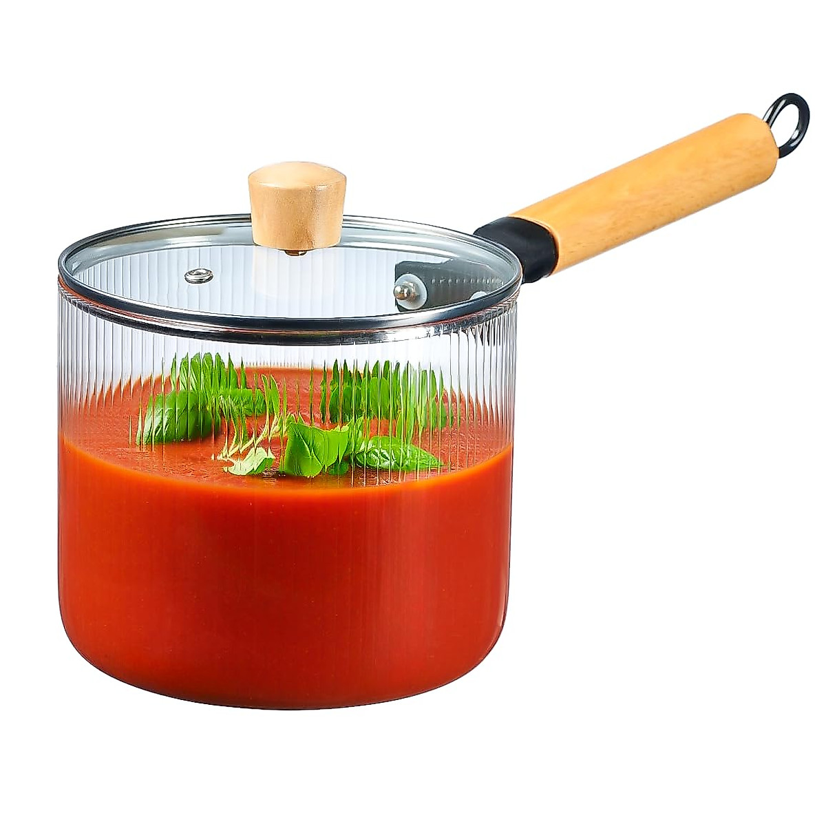 Glass Cooking Pot with Lid - 2L(68oz) Heat Resistant Tempered Borosilicate Glass Cookware Stovetop Pot Set - Saucepan Simmer Pot with Cover Safe for Soup, Milk, and Baby Food.