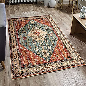 Boho Washable Area Rug 3x5 Bedroom Entry Throw Rug Distressed Medallion Bohemian Faux Wool Indoor Rug Non-Slip Low Pile Carpet for Entrance Living Room Bedroom Dining Table