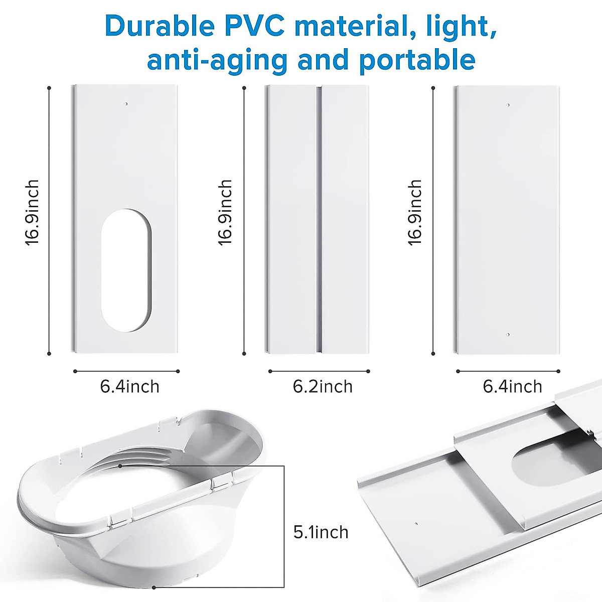 Portable Air Conditioner Window Kit, Portable AC Window Kit for Exhaust Hose 5.1 Inch Diameter with Coupler Adjustable AC Window Seal Vent Kit for Sliding Window