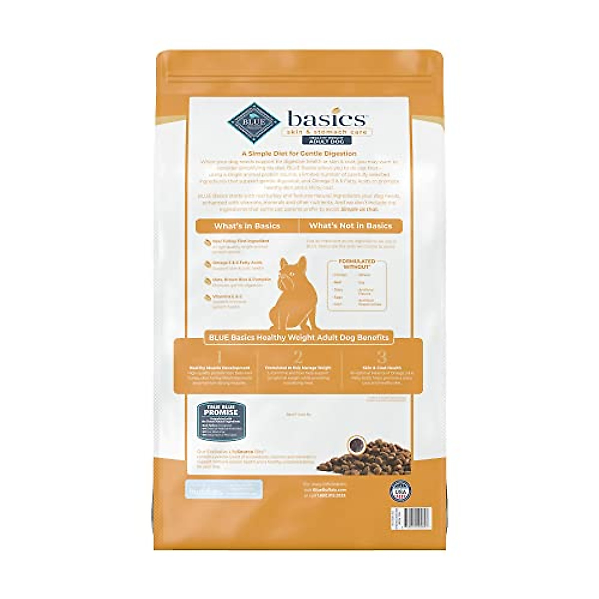 Blue Buffalo Basics Skin & Stomach Care, Natural Adult Healthy Weight Dry Dog Food, Turkey & Potato 24-lb