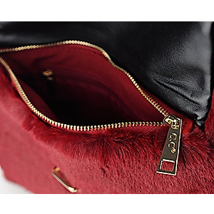 C.C Women's Evening Faux Fur Fuzzy Crossbody Shoulder Bag Envelope Clutch Purse, Burgundy