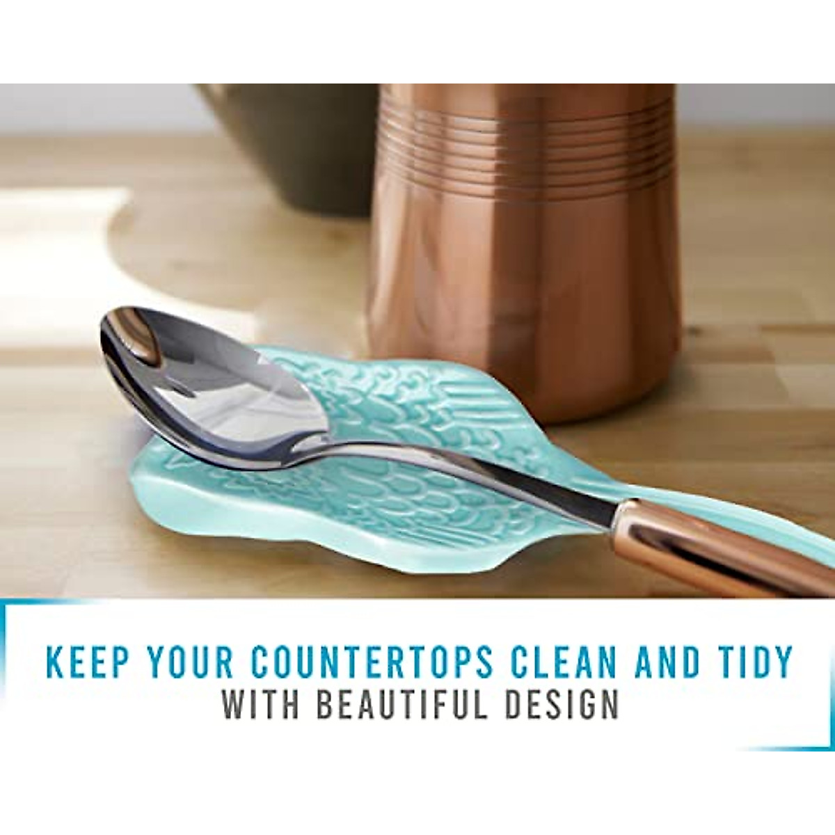 Decorative Owl Spoon Rest for Kitchen Countertop – Modern Farmhouse Spoon Holder for Stove in Lovely Aqua Blue, made with Chip-free Ceramic – Dishwasher Safe Utensil Rest