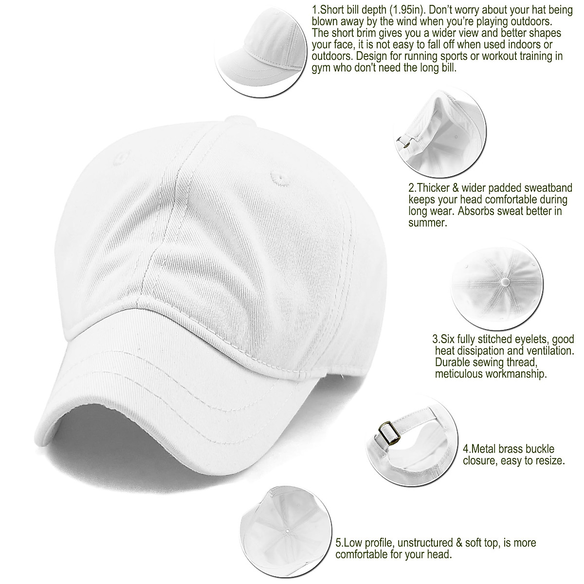 REDSHARKS mens Short Bill Plain Brim Ball Trucker Baseball Dad Cap, White, X-Large