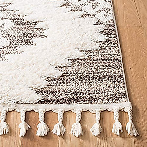 SAFAVIEH Moroccan Tassel Shag Collection 8' x 10' Ivory / Brown MTS652A Boho Non-Shedding Living Room Bedroom Dining Room Entryway Plush 2-inch Thick Area Rug