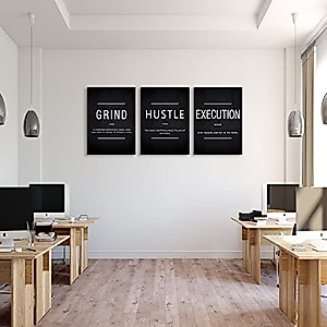 BWSPACE Inspirational Wall Art, Motivational Canvas Wall Art, grind hustle wall art 3 Pieces Wall Art Decorations for Office Living Room and Bedroom Decor (36" W x 16" H, GRIND)