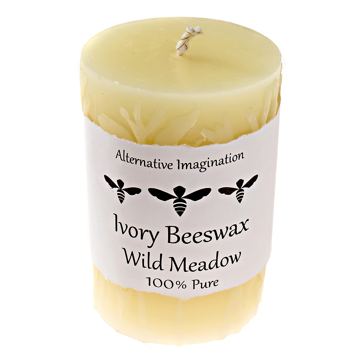 Wild Meadow Beeswax Candle - 100% Pure Beeswax Pillar Candles, Naturally Whitened & Chemical Free - 3x4-40 Hour Long Burn Time - Smokeless, Dripless, Unscented Candles - Alternative Imagination