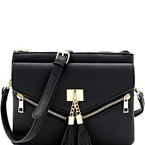Trendeology Boho Tassel Vegan Leather Pocket Compartment Clutch Crossbody Messenger Bag