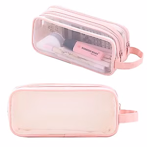 ACEIOT Large Capacity Mesh Pencil Case, Cute Pencil Case for Kids Students, Transparent Makeup Bag, Aesthetic Pencil Case Pouch, Preppy Pencil Case, Pink Pencil Pouch, Stationery Storage Bag