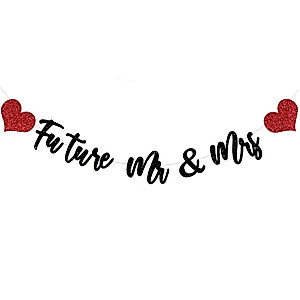 PALASASA Future Mr & Mrs Banner,Glitter Wedding Party Decor Props,Bridal Shower/Engagement/Bachelorette Party Decorations-Pre-Strung (Black)