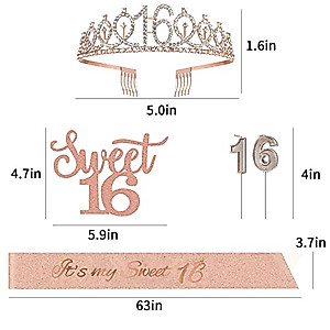 16th Birthday Decorations for Girls,16th Birthday Sash,Crown,Balloons,Candles,Cake Toppers.16th Rose Gold Birthday Gifts for Girls,Rose Gold Birthday Decorations