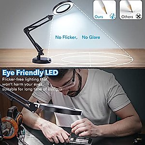 2in1 Magnifying Glass with Light and Stand, 8X Real Glass Desk Magnifier with Light, 3 Color Modes Stepless Dimmable, Desk Lamp & Clamp Lighted Magnifier for Hobby Reading Crafts Repair Close Works