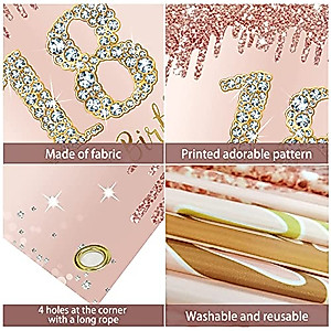 Happy 18th Birthday Banner Backdrop Decorations for Girls, Rose Gold 18 Birthday Party Sign Supplies, Pink 18 Year Old Birthday Poster Background Photo Booth Props Decor