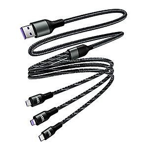 Quikbee Multi Charging Cable, 4ft/1.2m, 3 in 1 Fast Charging Cable Nylon Braided USB-C/Type c Charging Cable/Micro-USB Ports for Mobile15 14 13 12 11 xs x, Samsung,Huawei，and Other Devices.