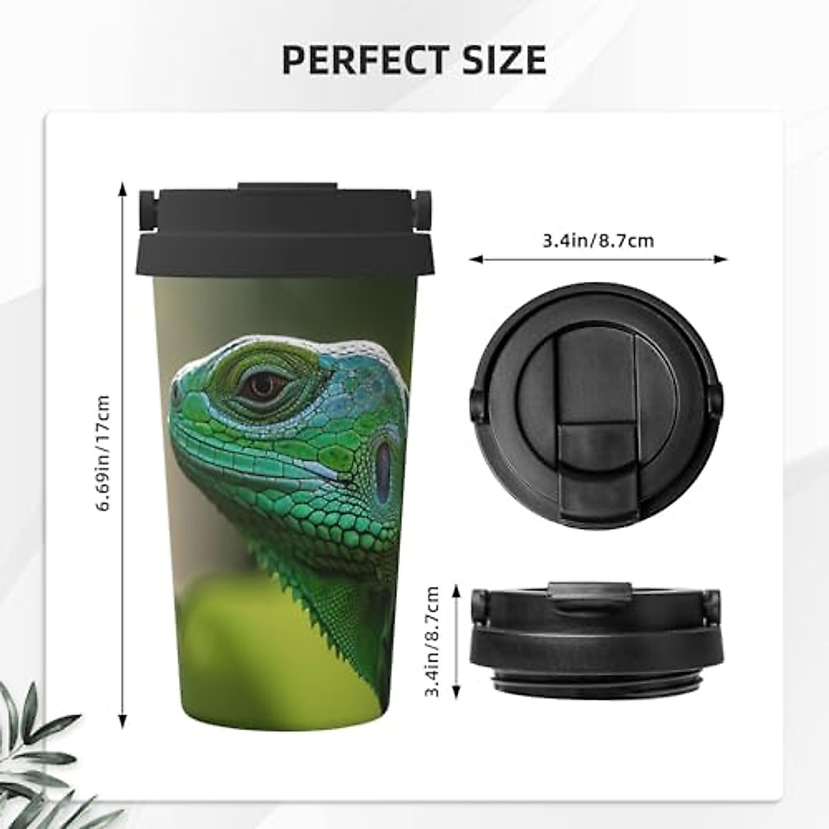 GTKSYNVE Reusable Coffee Mug with Lid and Handle, Green Lizard Tumbler for Hot & Cold Drinks 16oz Stainless Steel Insulated Coffee Tumblers Double Wall Vacuum Thermal Cup