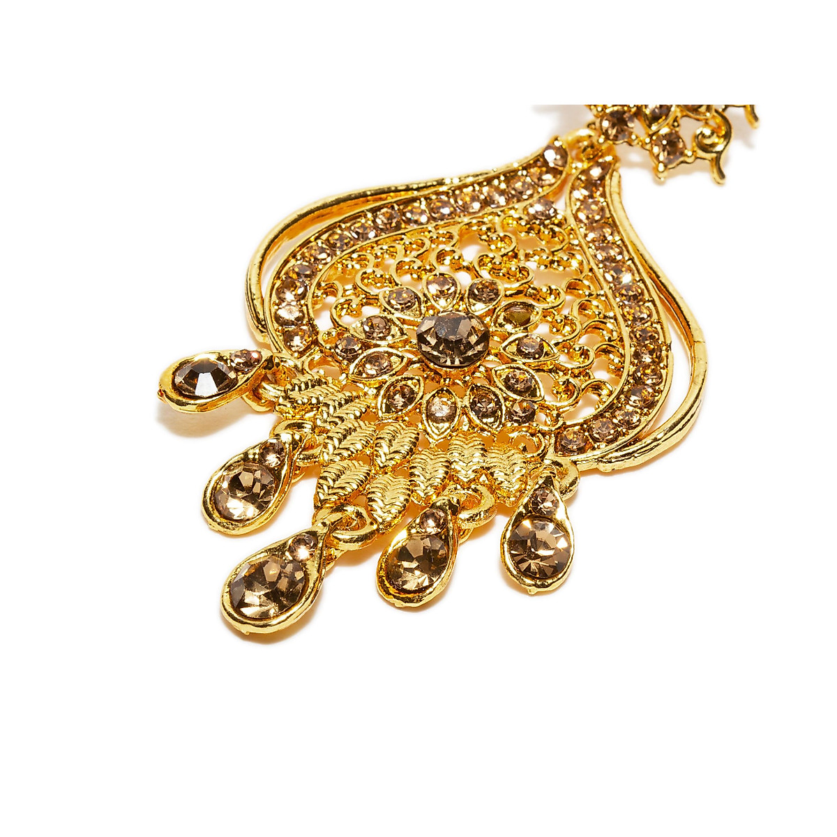 Bindhani Golden Rhinestone Head Piece Maang Tikka & Indian Earrings For Women