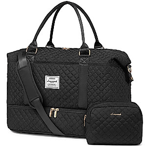 LOVEVOOK Travel Duffle Bag, Weekender Bags for Women with Shoe Compartment, Carry on Bag with Toiletry Bag, Gym Bag with Wet Pocket, Hospital Bags for Labor and Delivery, Black