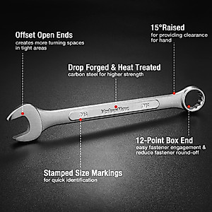 ValueMax SAE Combination Wrench Set, 11PCS Mechanic Wrenches from 1/4" to 7/8" with Rack Organizer, Open End and 12-Point Box End Wrench Mechanic Set, For General Household, Car Emergency