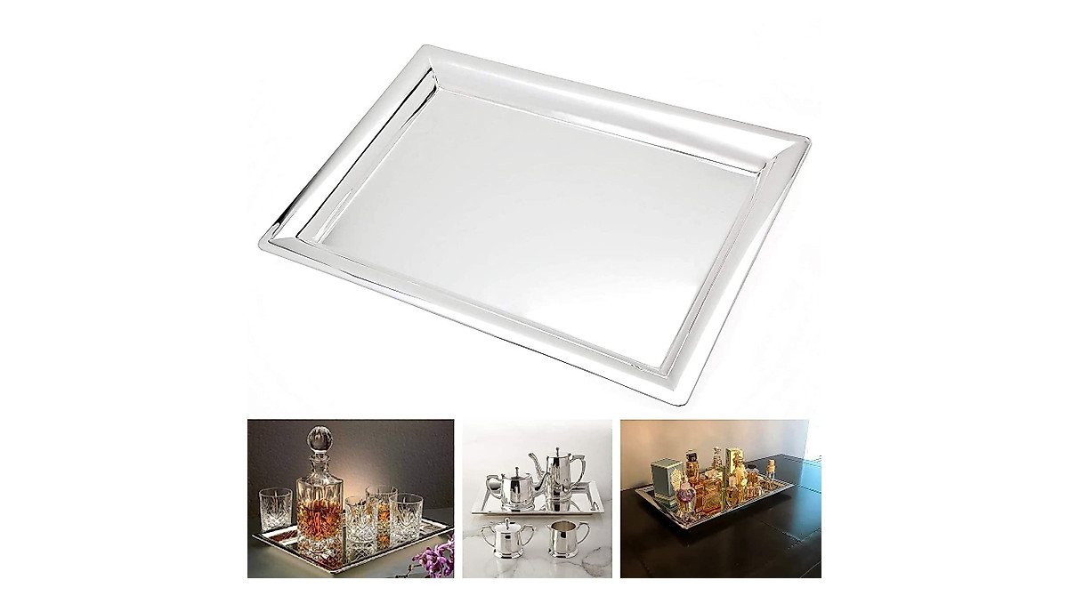 Le'raze Mirrored Silver Tray for Elegant Home Decor & Serving