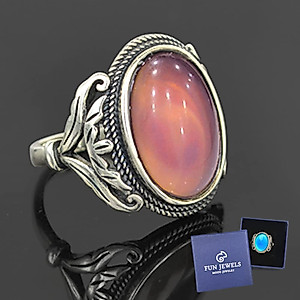 FUN JEWELS Burnished Sterling Silver Multi Color Change Oval Stone Mood Ring Size Adjustable