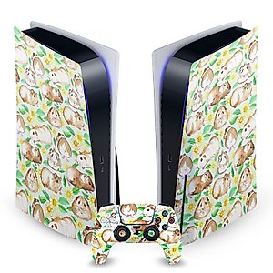 Guinea Pigs and Daisies in Watercolour On Mint Art Mix Matte Vinyl Faceplate Sticker Gaming Skin Case Cover Compatible with Sony Playstation 5 PS5 Disc Edition Console & DualSense Controller