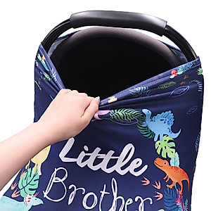 Baby Car Seat Cover for Boys, Little Brother Car Seat Canopy, Multiuse Nursing Covers, Dinosaur Theme Infant Carrier Cover Summer, Breastfeeding Scarf Newborn, Ultra-Soft Breathable